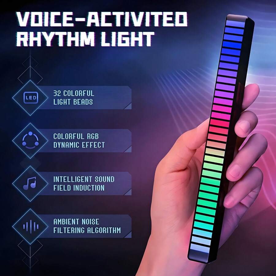 KIT 2 RGB Rhythmic LED Bar Voice Activated Pickup With Smart Light ...