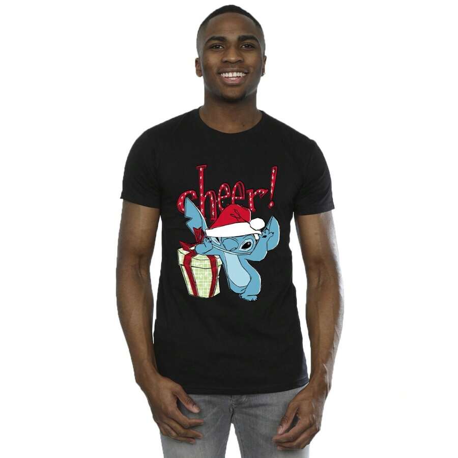 Disney Heren Lilo And Stitch Cheer T-shirt (zwart) | SHEIN Nederland
