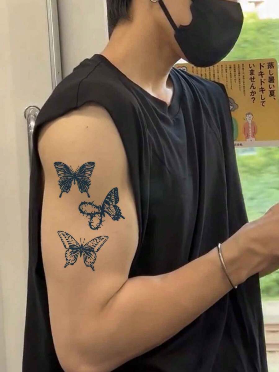 1 Sheet Men's Temporary Tattoos, Herbal Ink Spider, Butterfly & Gothic ...