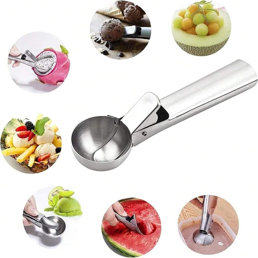 Portable Stainless Steel Ice Cream Scoop Set With Trigger And Ergonomic ...