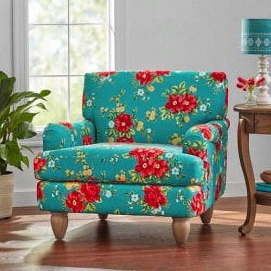 Vintage Floral Low Back Fabric Accent Chair, Teal | SHEIN USA