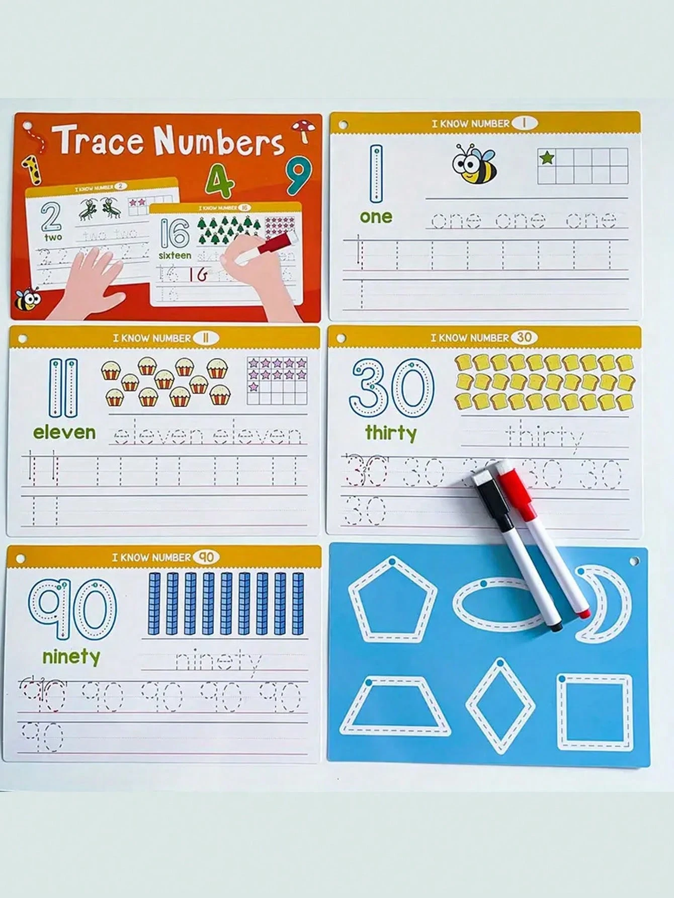 A5 Size Dry Erase Flash Cards With Letters, Sounds, Words And Numbers ...