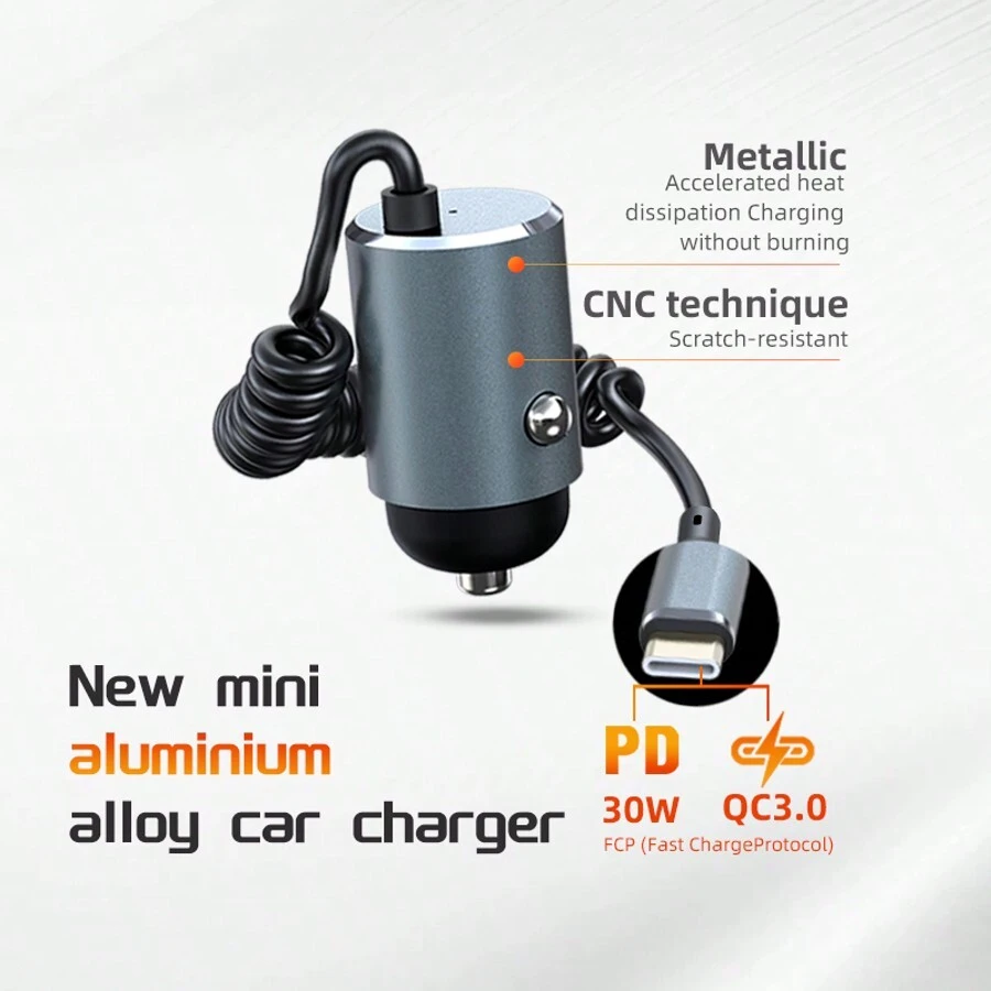DYBO 30W PD Car Charger 1 Ports Type C Fast Charge Retractable Charging ...