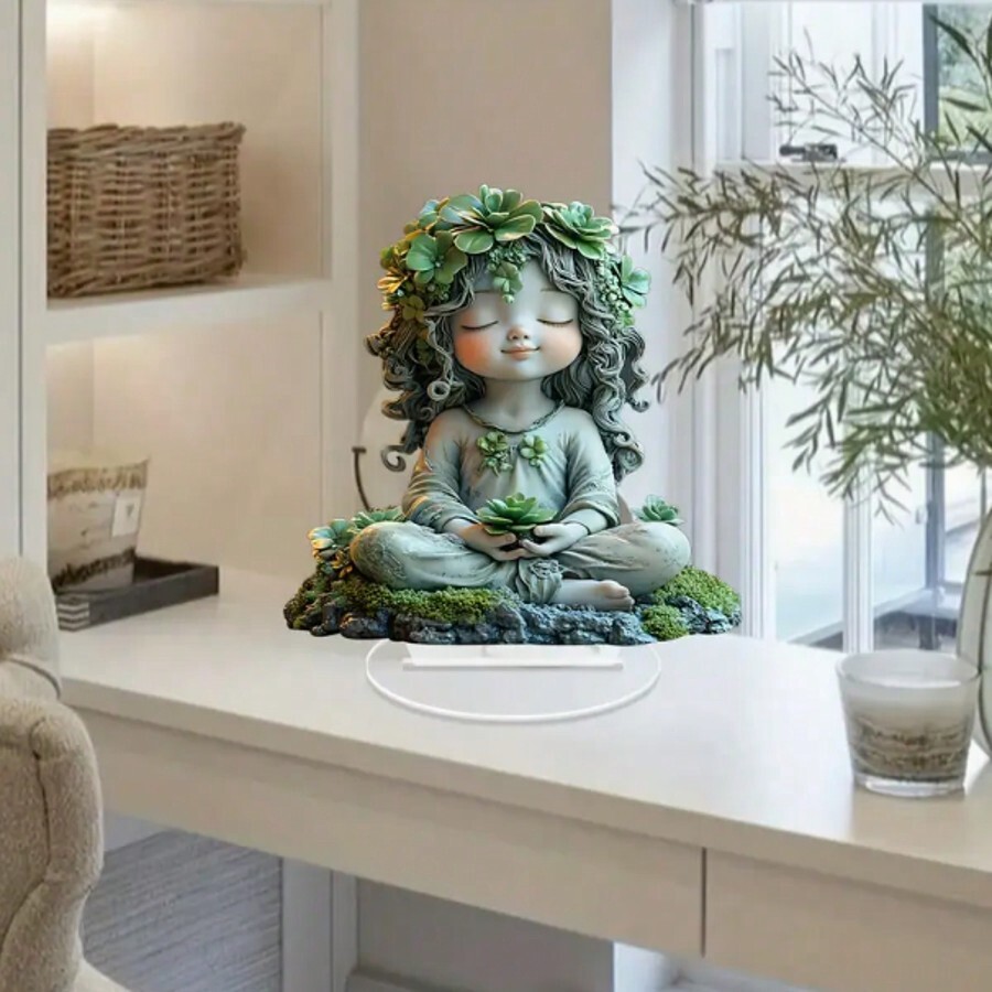 Charming Succulent Girl Statue - Bohemian Acrylic Desk Decor With Stand ...