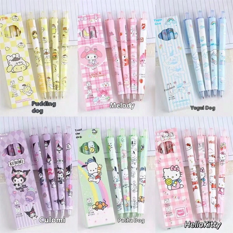 Sanrio 4Pcs Sanrio Gel Pen Black Quick Drying Hello Kitty Cinnamoroll ...