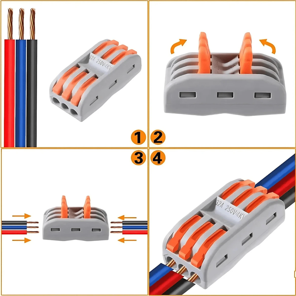 Kit 30 Original Compact Electrical Connector Splice And Derivation 2-Way 3-Way 5-Way - 4mm And ...