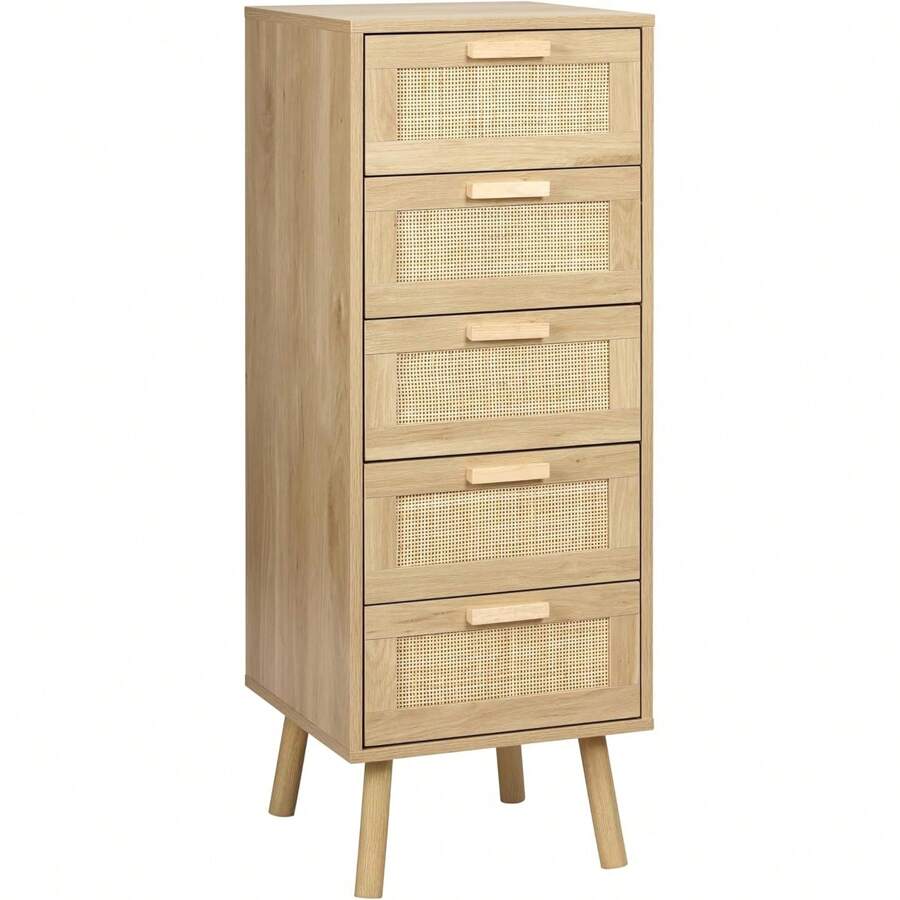 Finnhomy Rattan Chest Of Drawers Bedroom, Tall Chester Drawers With 5 ...
