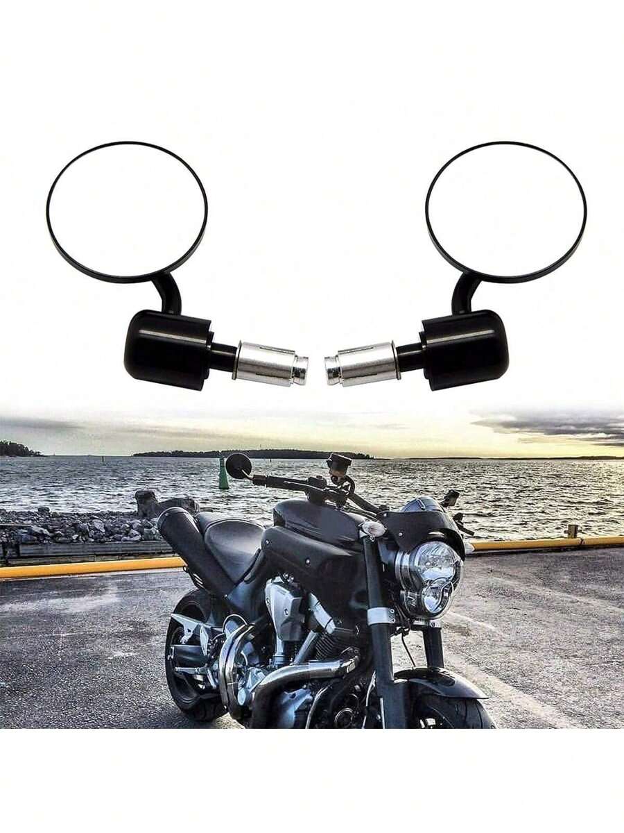 7/8" Round Side Mirrors Compatible With Street Bike Cafe Racer Sports ...