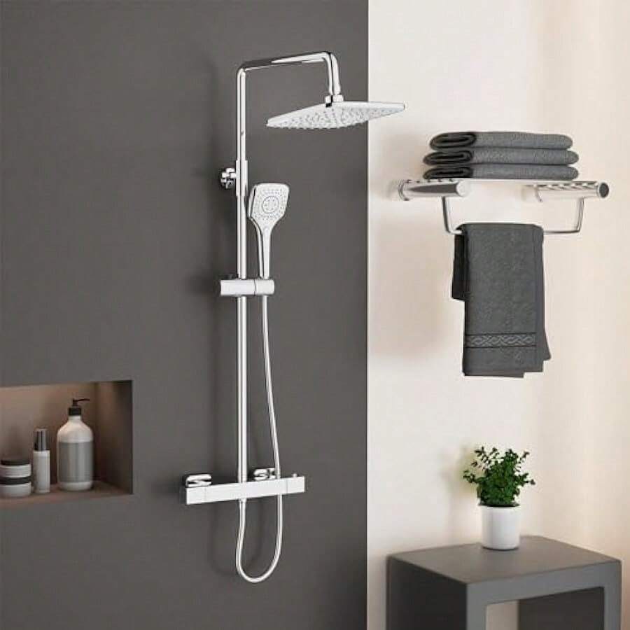 Shower Mixer Set Thermostatic 3 Functions Hand Shower Adjustable 8 ...