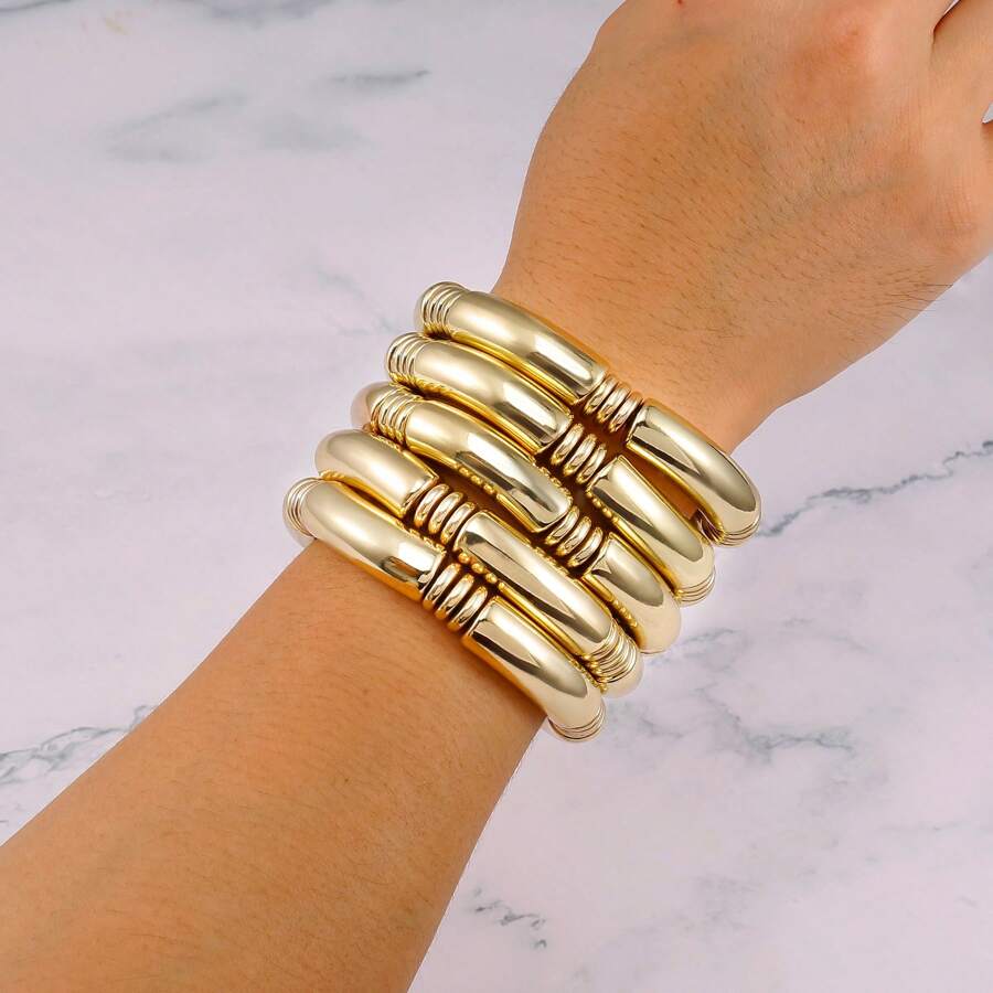 A Golden Cloud 1-5Pcs/Set Gold Chunky Bamboo Tube Bangles Bracelets For ...