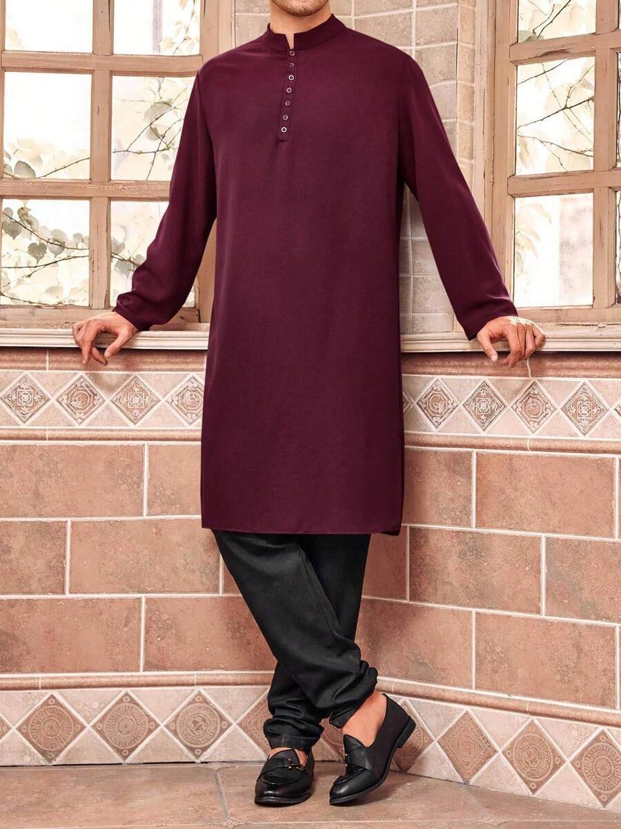 Runcati Mens Abaya Thobe Arabic T Shirts Kaftan Longline Banded Collar ...
