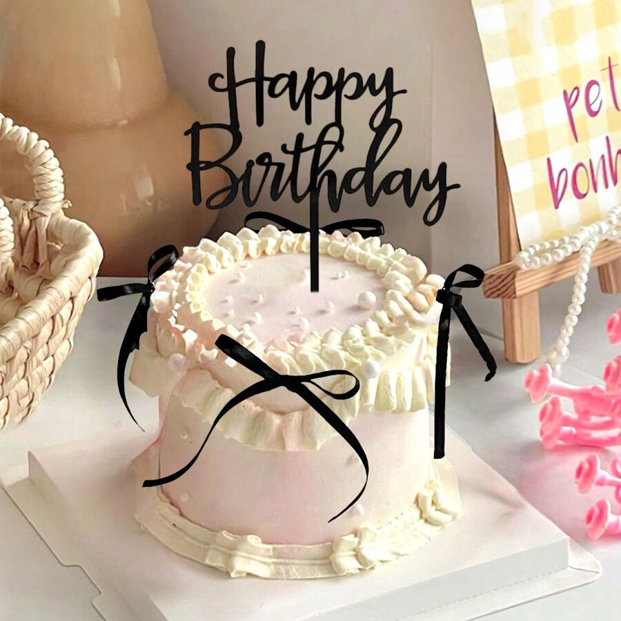 Bow Cake Topper Ribbion Cake Topper With Happy Birthday Sign Themed ...