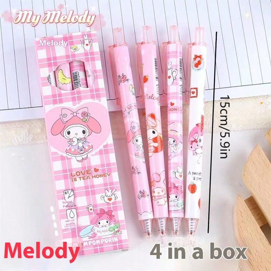 Sanrio 4Pcs Sanrio Gel Pen Black Quick Drying Hello Kitty Cinnamoroll ...