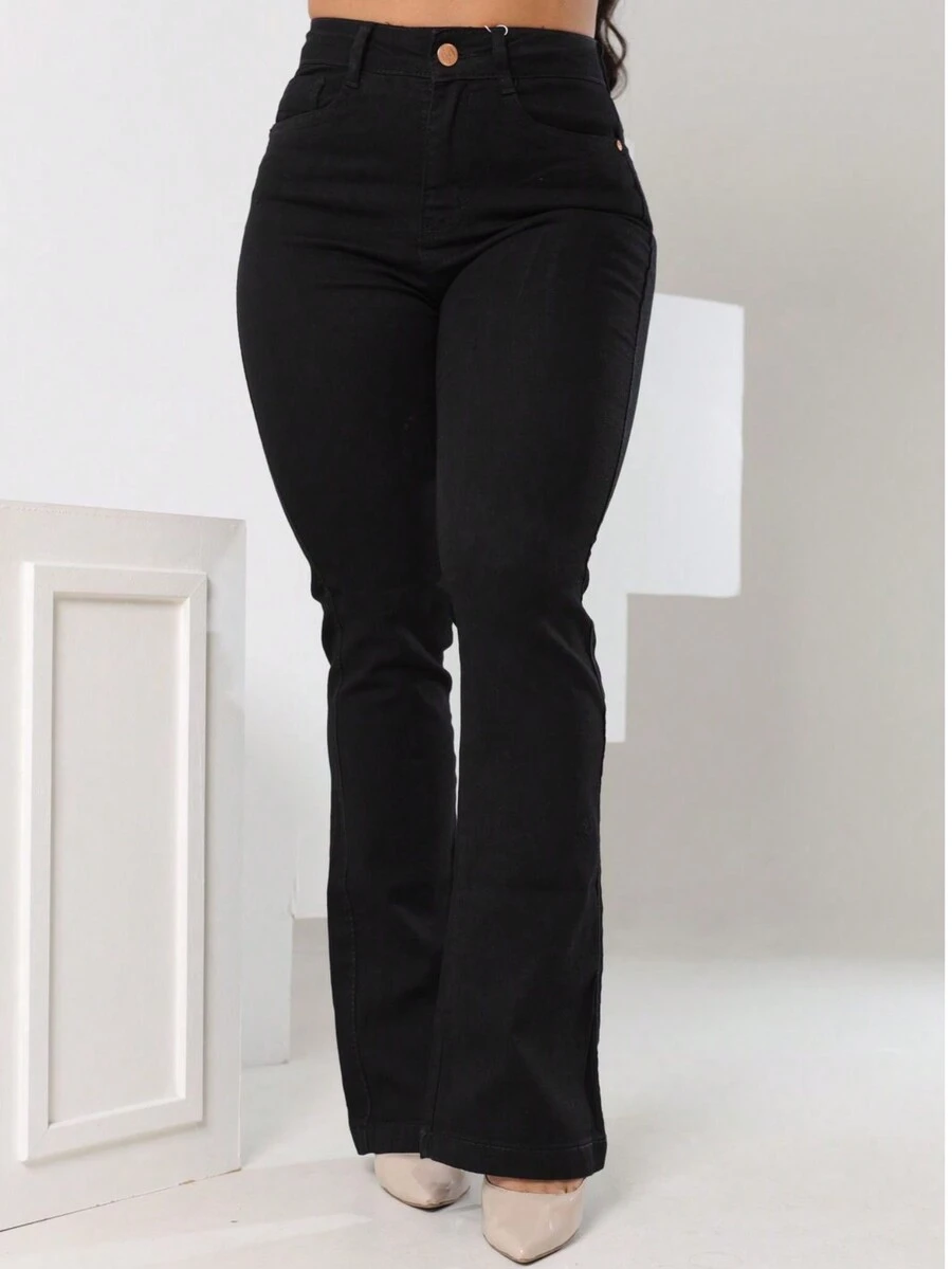 Black Flare Jeans Without Rips With Elastane | SHEIN USA