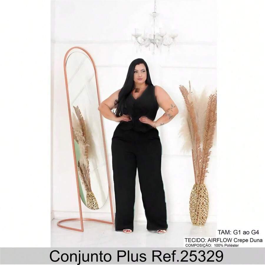 Elegant Plus Size Set With Airflow Vest And Duna Crepe Fabric From G1 ...