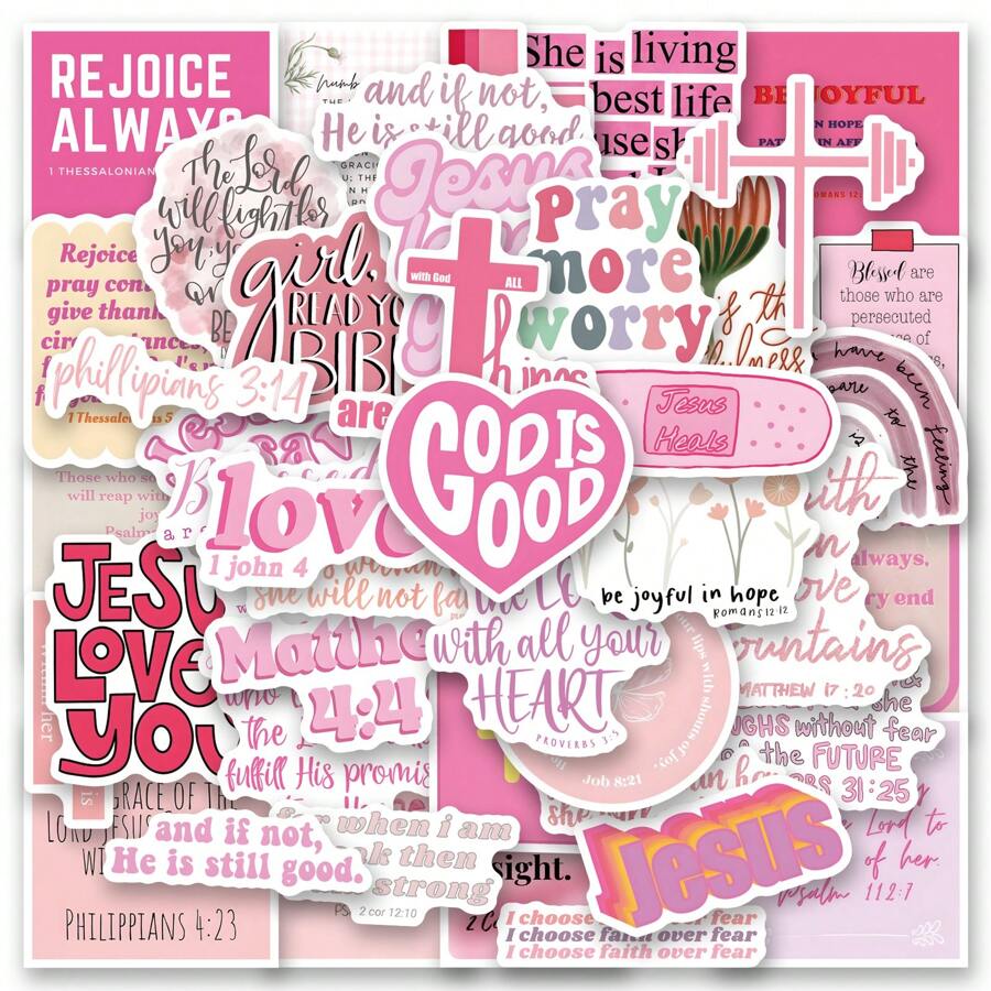 51PCS Pink Bible Verse Jesus Stickers Vinyl Stickers Scrapbook ...