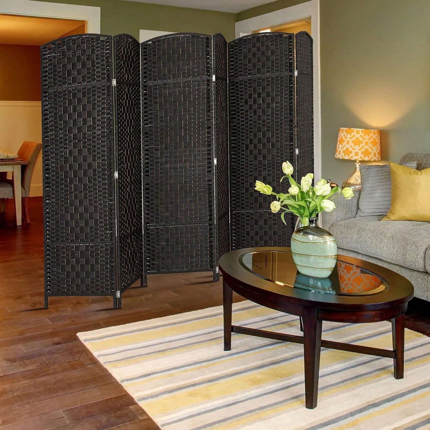 6-Panels Tall Rattan Room Divider, 6 FT Folding Privacy Screen, Indoor ...