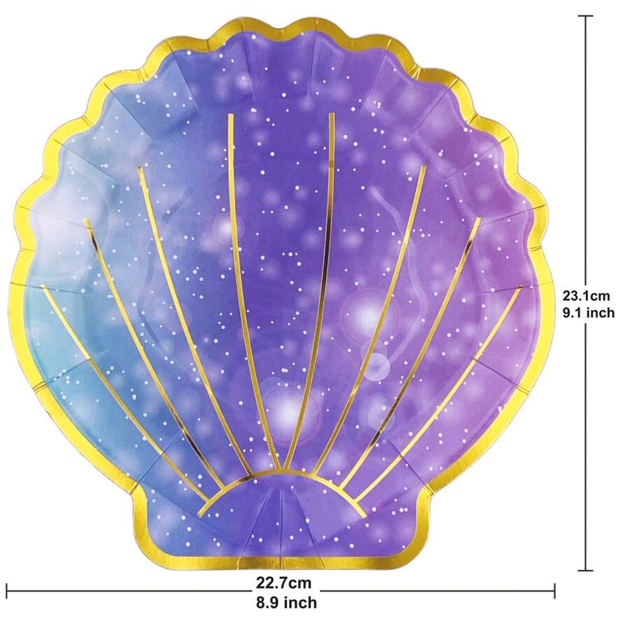 10pcs/20pcs Pink And Purple 7inch 9inch Mermaid Plates Seashell Paper ...