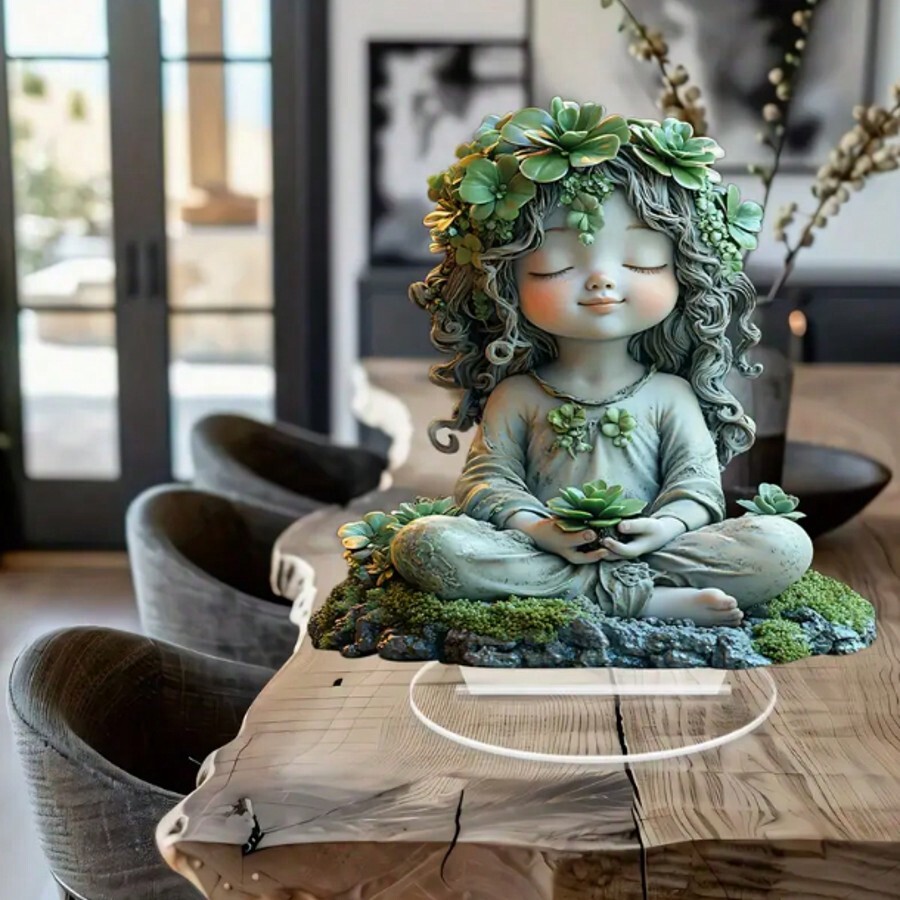 Charming Succulent Girl Statue - Bohemian Acrylic Desk Decor With Stand ...