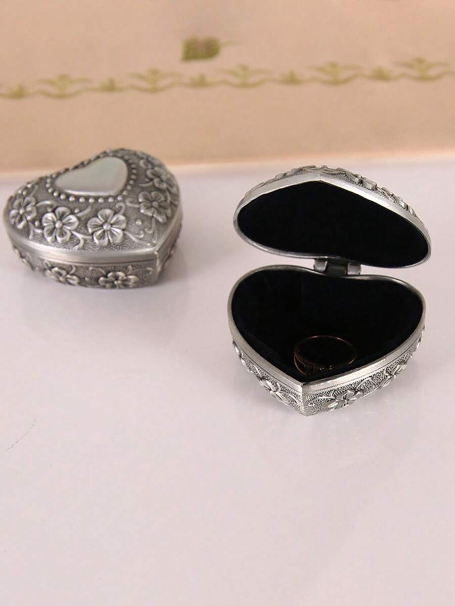 1set Heart-Shaped Rose Vintage Cute Princess Storage Box, Metal Trinket ...