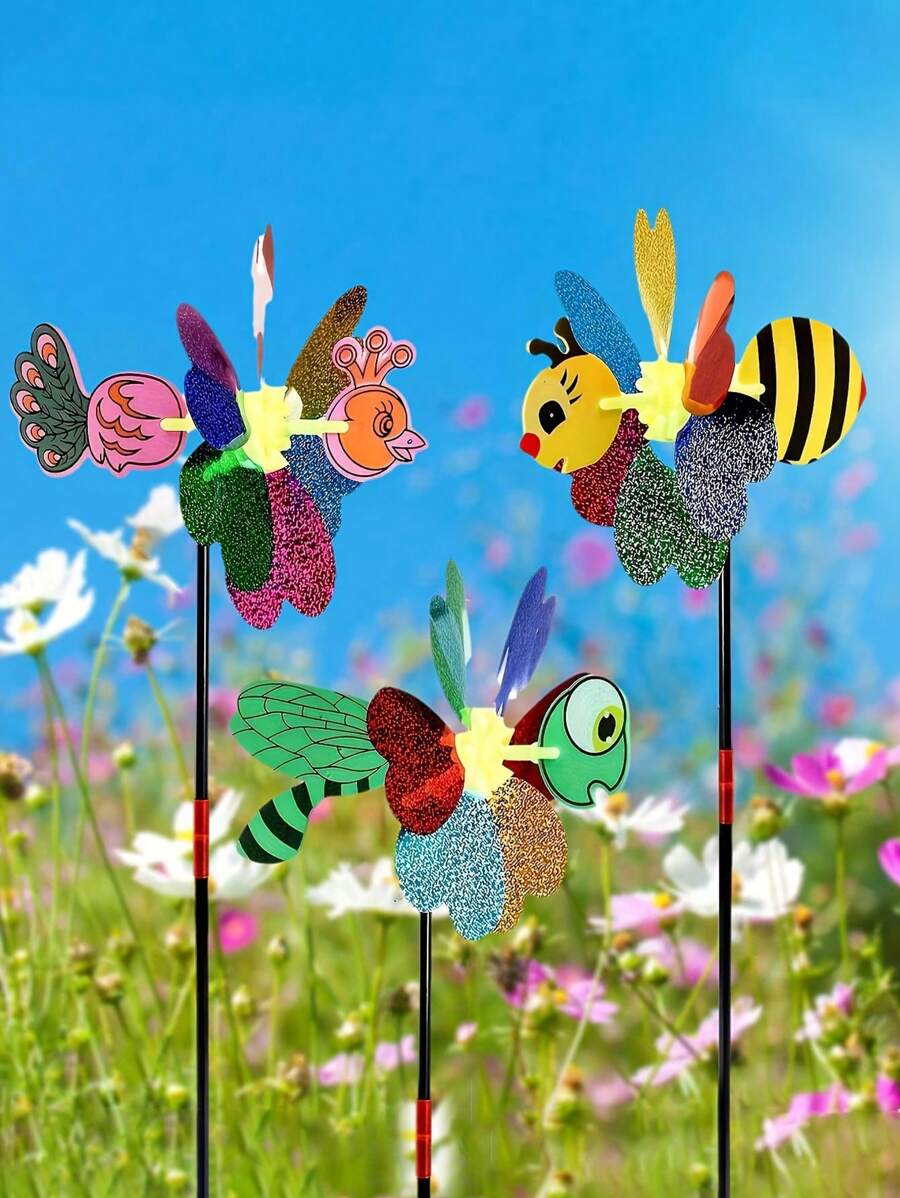 1set Cartoon 3D Sequins Colorful Windmill Insect Bee Dragonfly Windmill ...