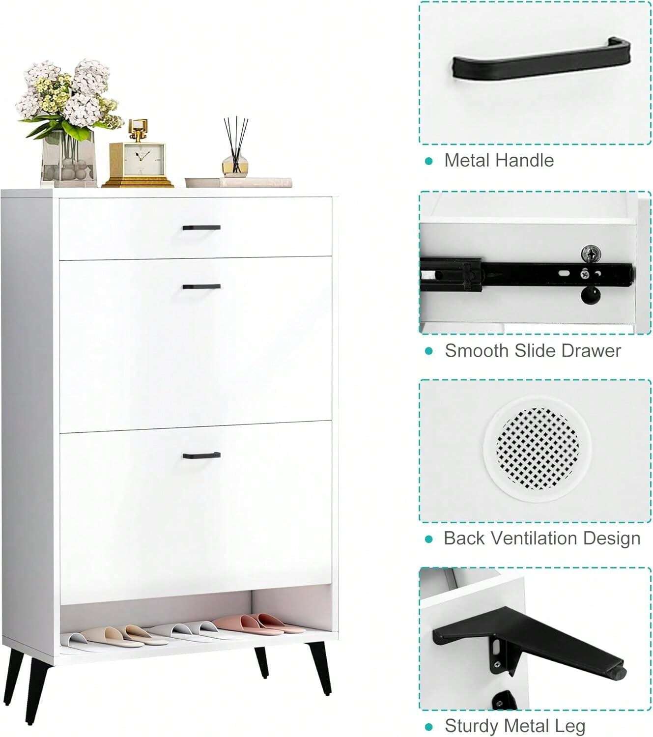 Shoe Cabinet, 4 Adjustable Shelves, 20 Pairs Shoe Storage, Freestanding ...