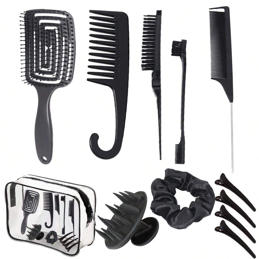 12-Piece Hair Brush Set With Storage Bag, Includes Hair Brushes And ...