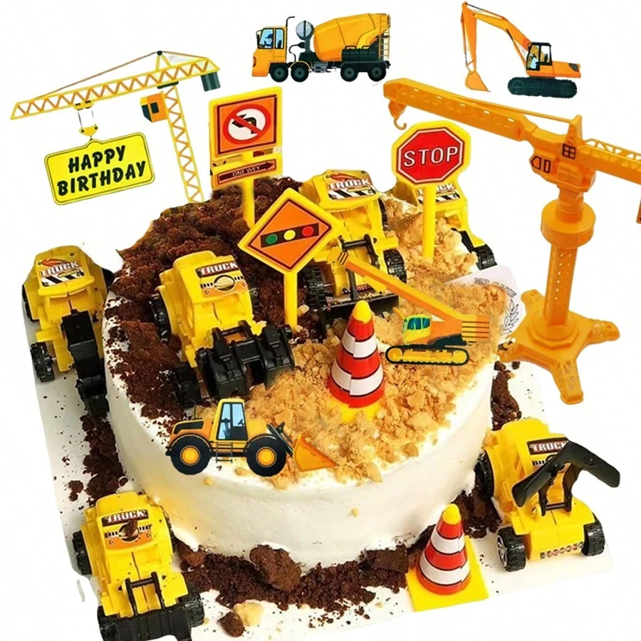 19pcs Construction Cake Toppers Including Vehicles, Trucks, Excavators ...