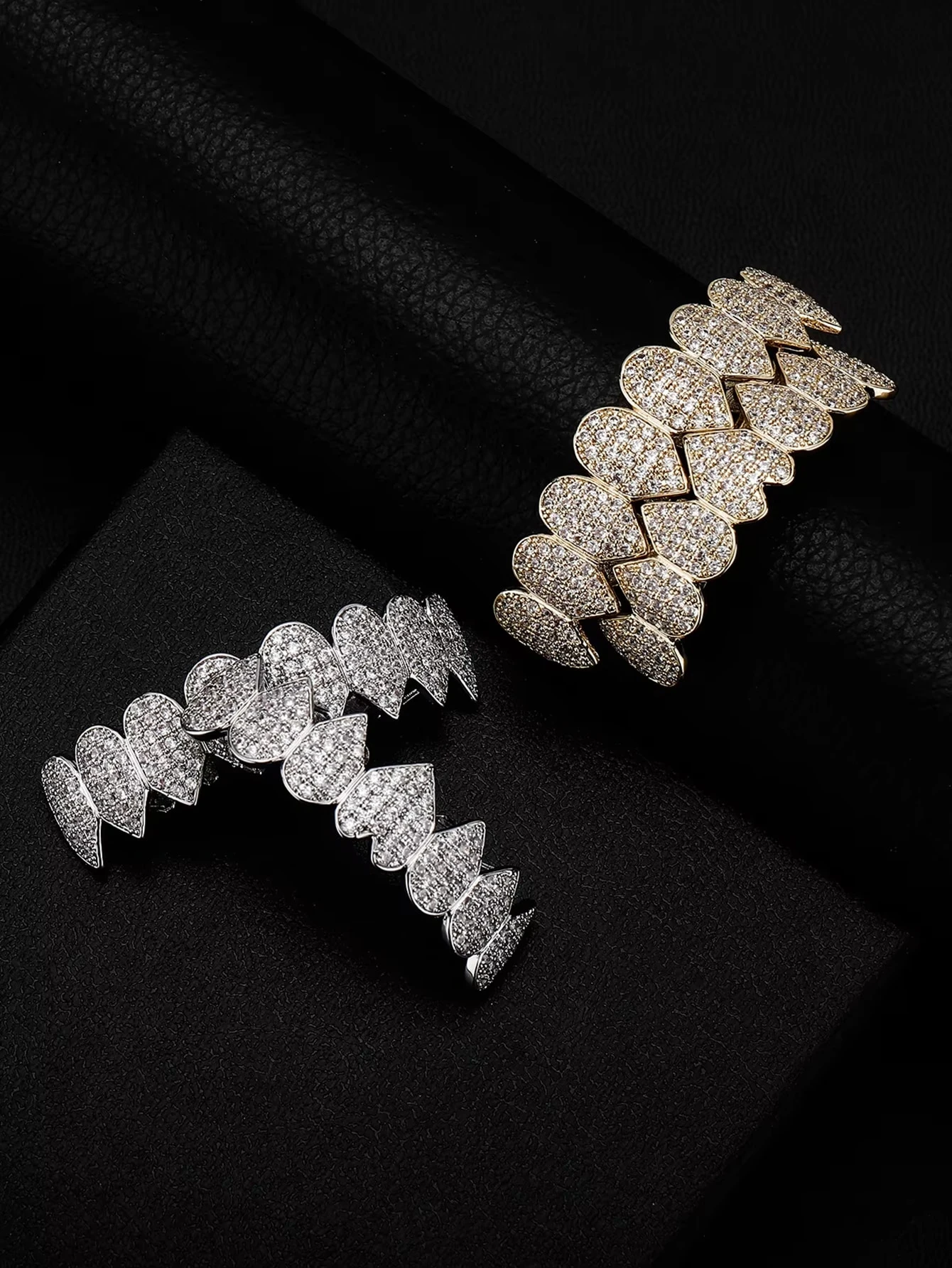 Hip Hop 8 Top 7 Bottom Iced Out Heart Teeth Grillz - Copper And CZ ...