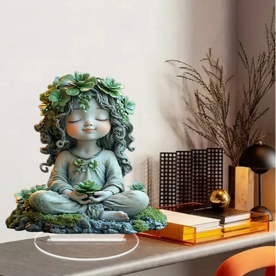 Charming Succulent Girl Statue - Bohemian Acrylic Desk Decor With Stand ...