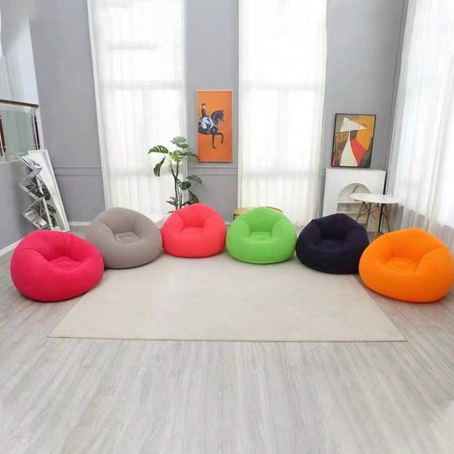 1pc Oversized Inflatable Bean Bag Chair, Flocked Portable Slouchy Sofa ...