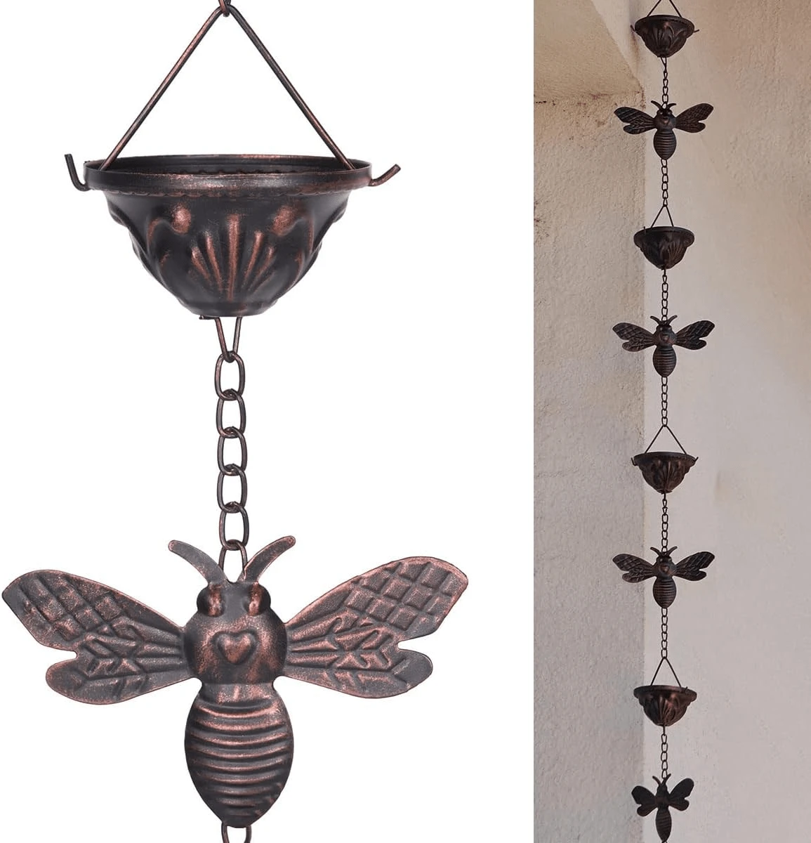 8.5Ft Bee And Cup Rain Chain Outdoor Decorative Rain Gutter Drain Rain ...