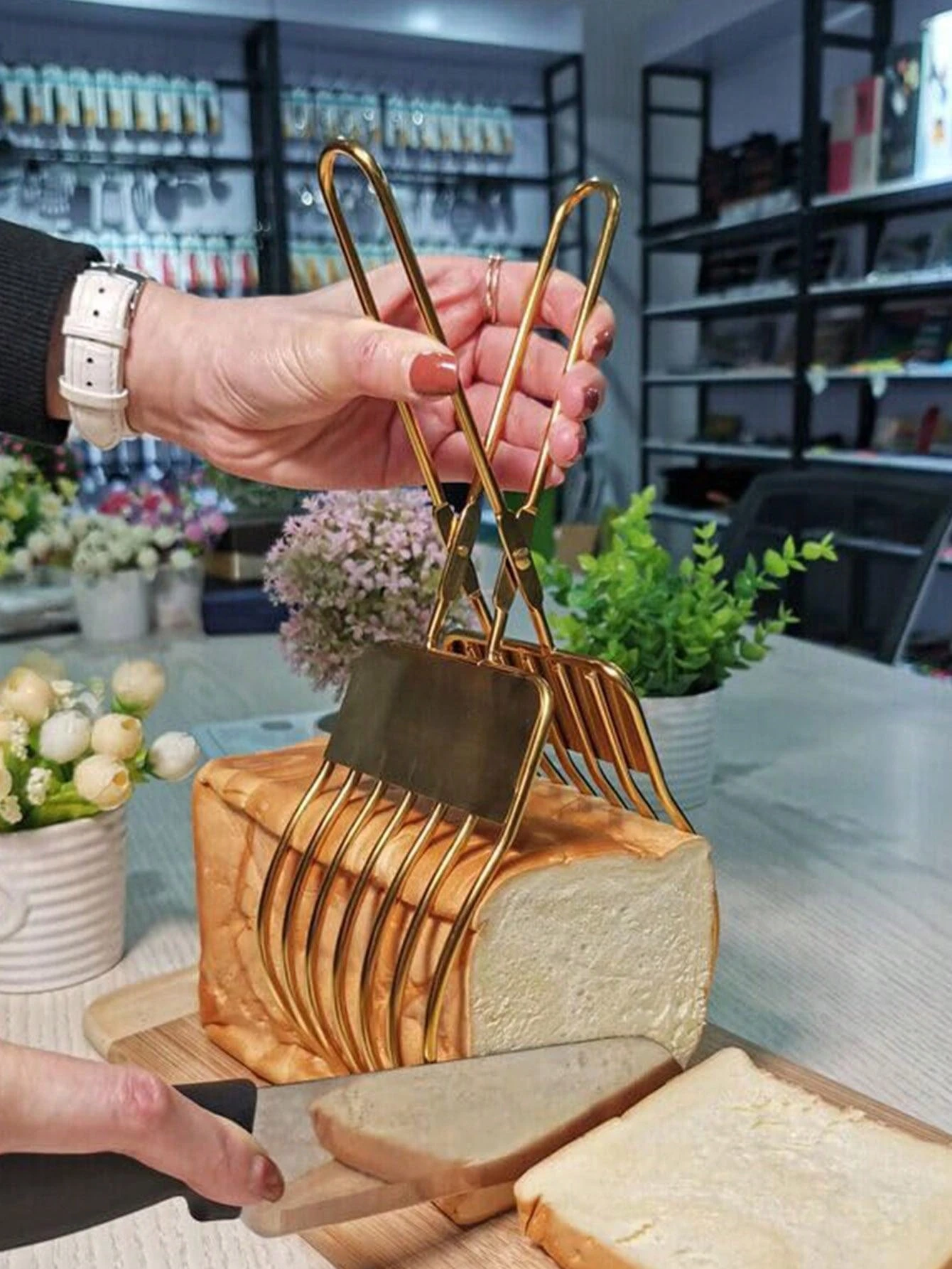 Stainless Steel Roast Beef Cutting Tongs Meat Bread Slicing Tong Onion ...