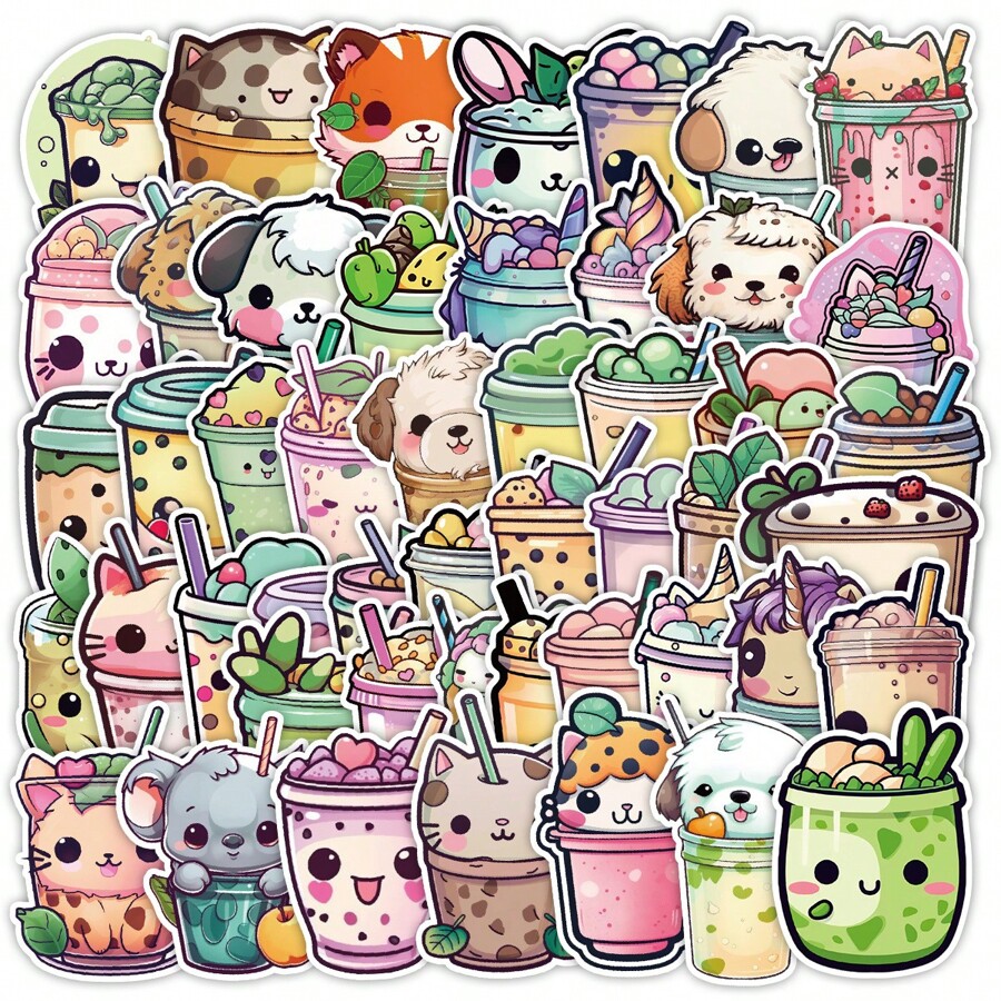 50PCS Boba Tea Stickers Cute Cartoon Stickers Boba Milk Tea Merch Boba ...