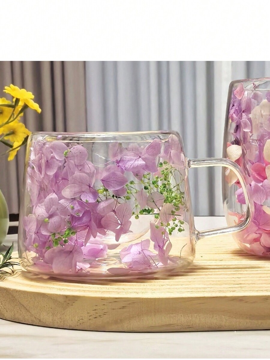 2-Layer Glass Mug, Floral Double Wall Glass Coffee Cup With Handle ...