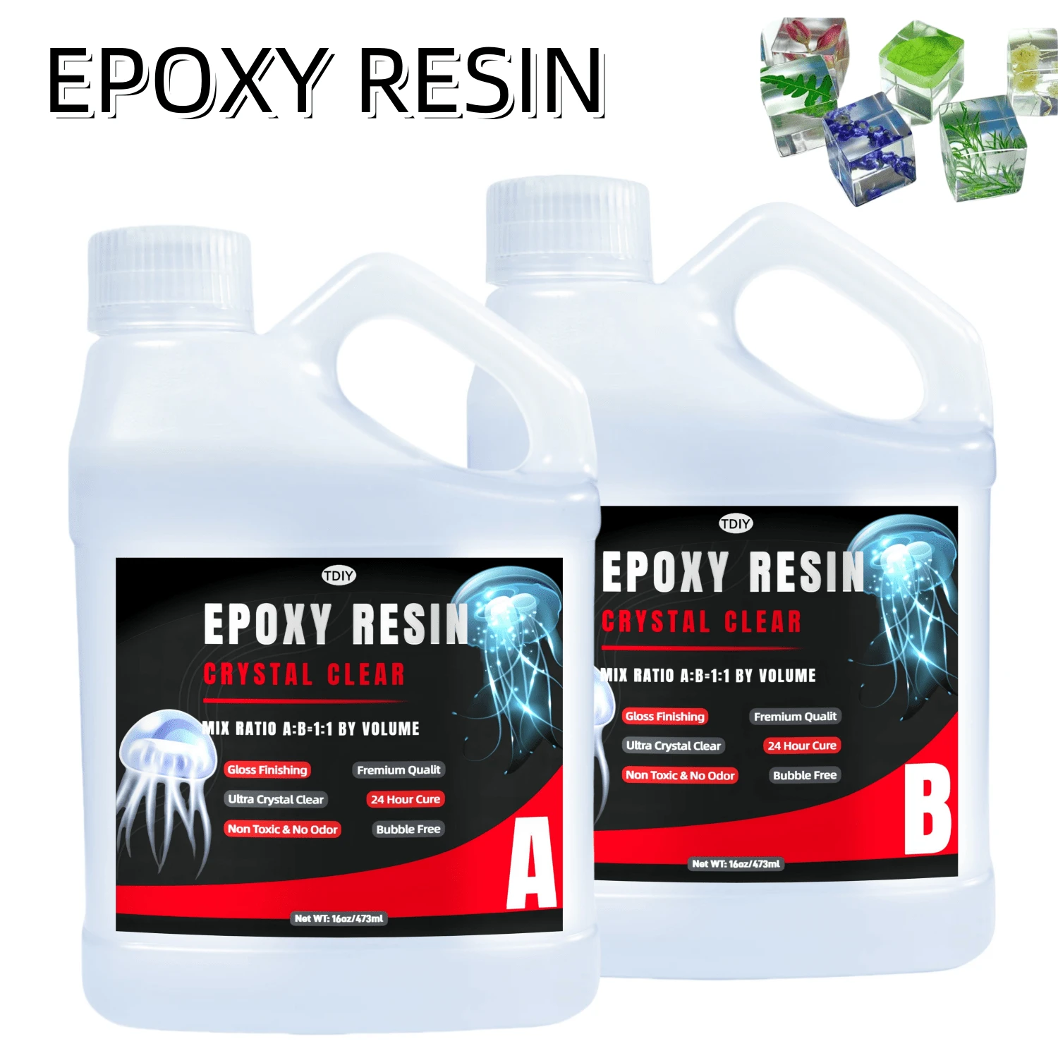 32oz Clear Crystal Epoxy Resin Kit, Beginner-Friendly Epoxy Resin 1:1 ...