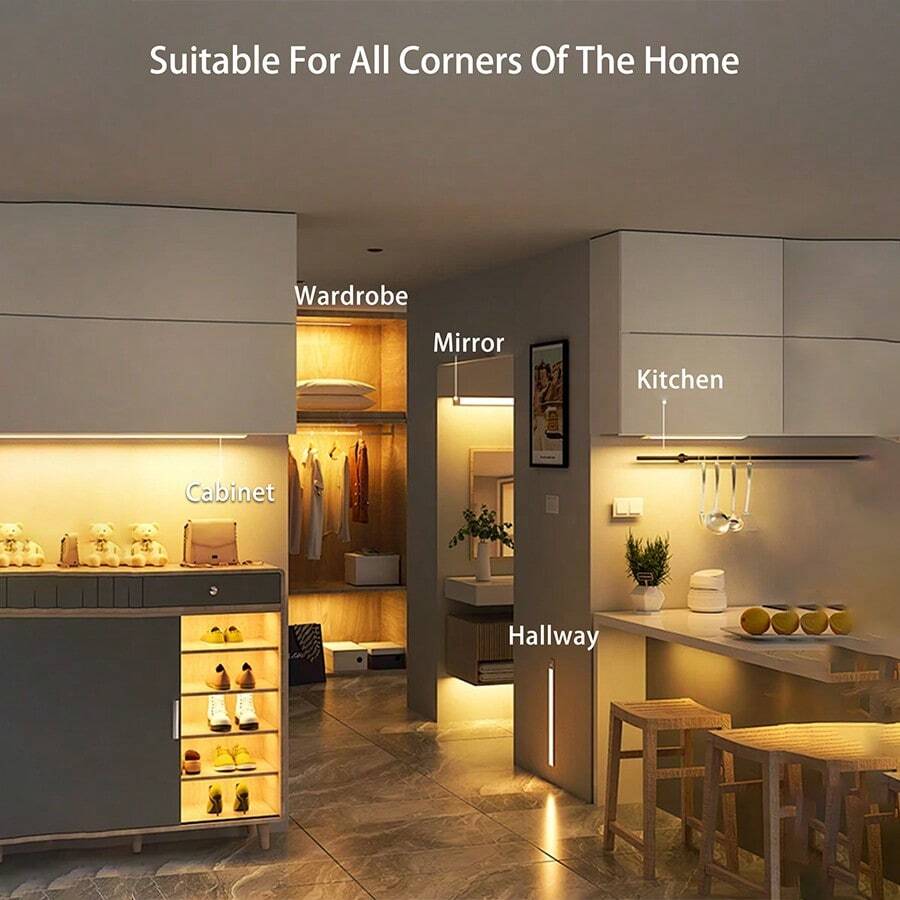 1pc LED Smart Sensor Light Strip, USB Rechargeable Cabinet Lighting ...