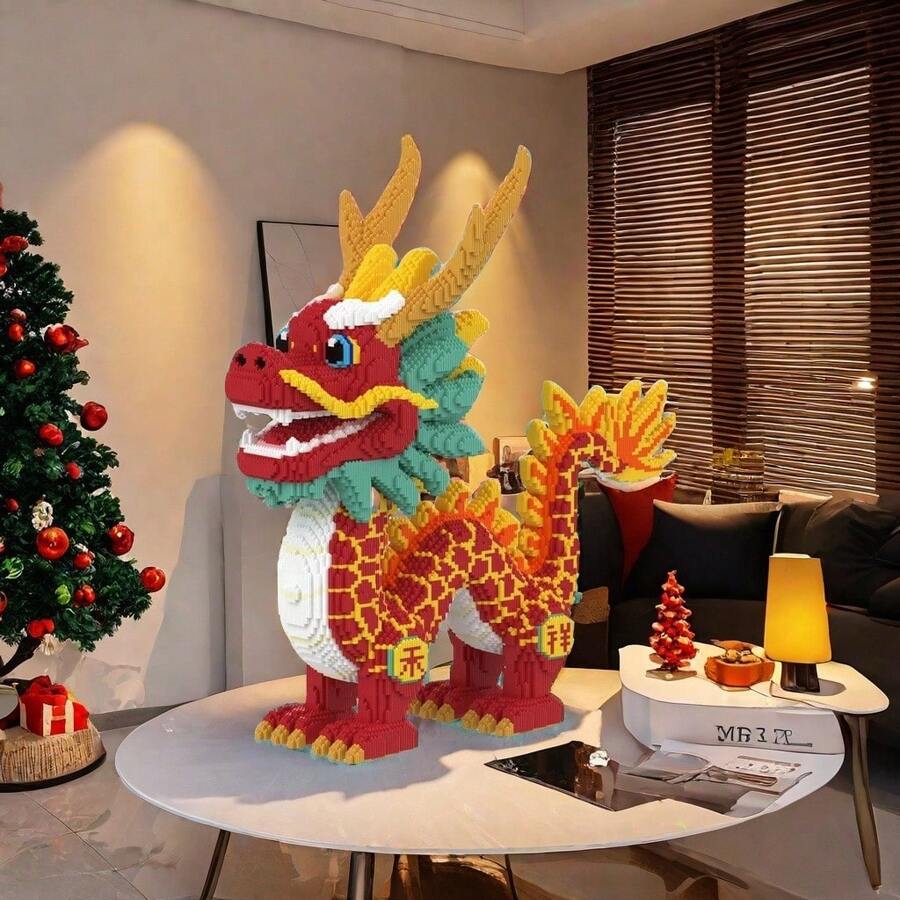 6600pcs Red Lucky Dragon Building Block Set, Suitable For Party ...