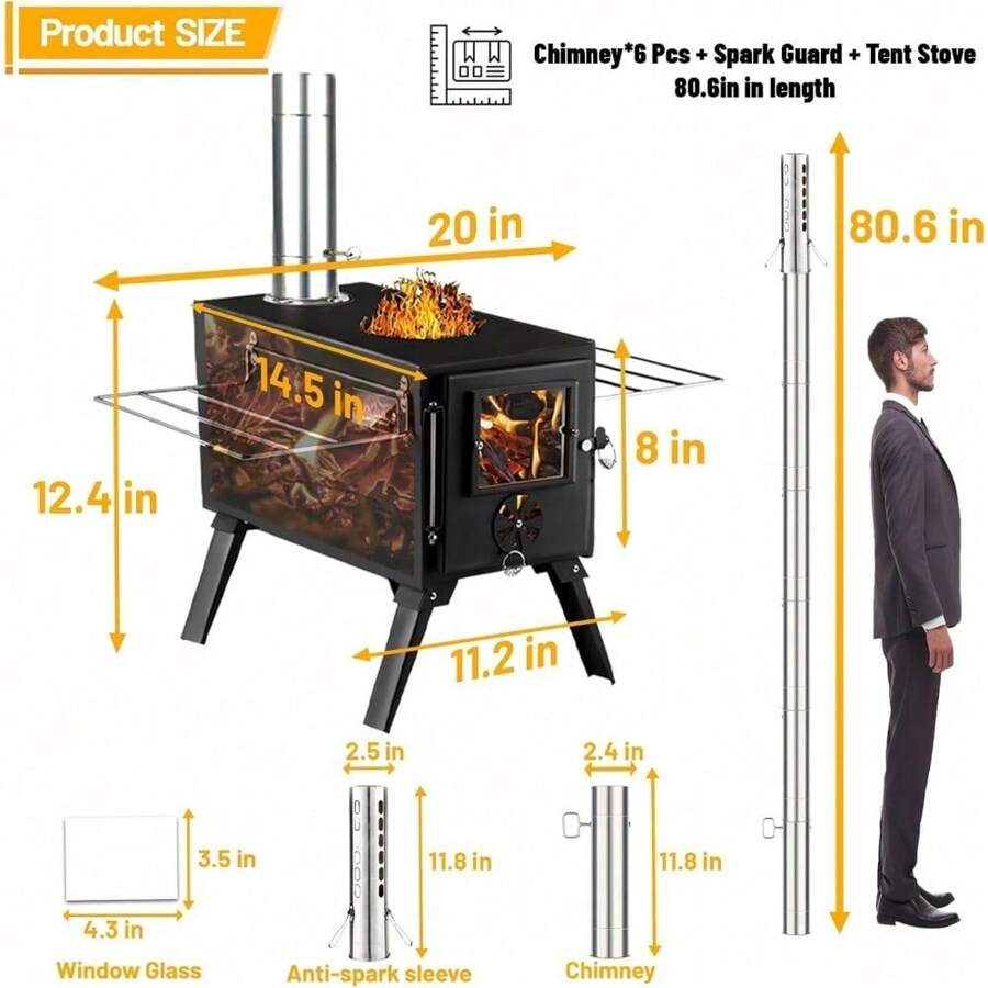 Hot Tent Stove, AVOFOREST Wood Burning Stove, Portable Wood Stove With ...