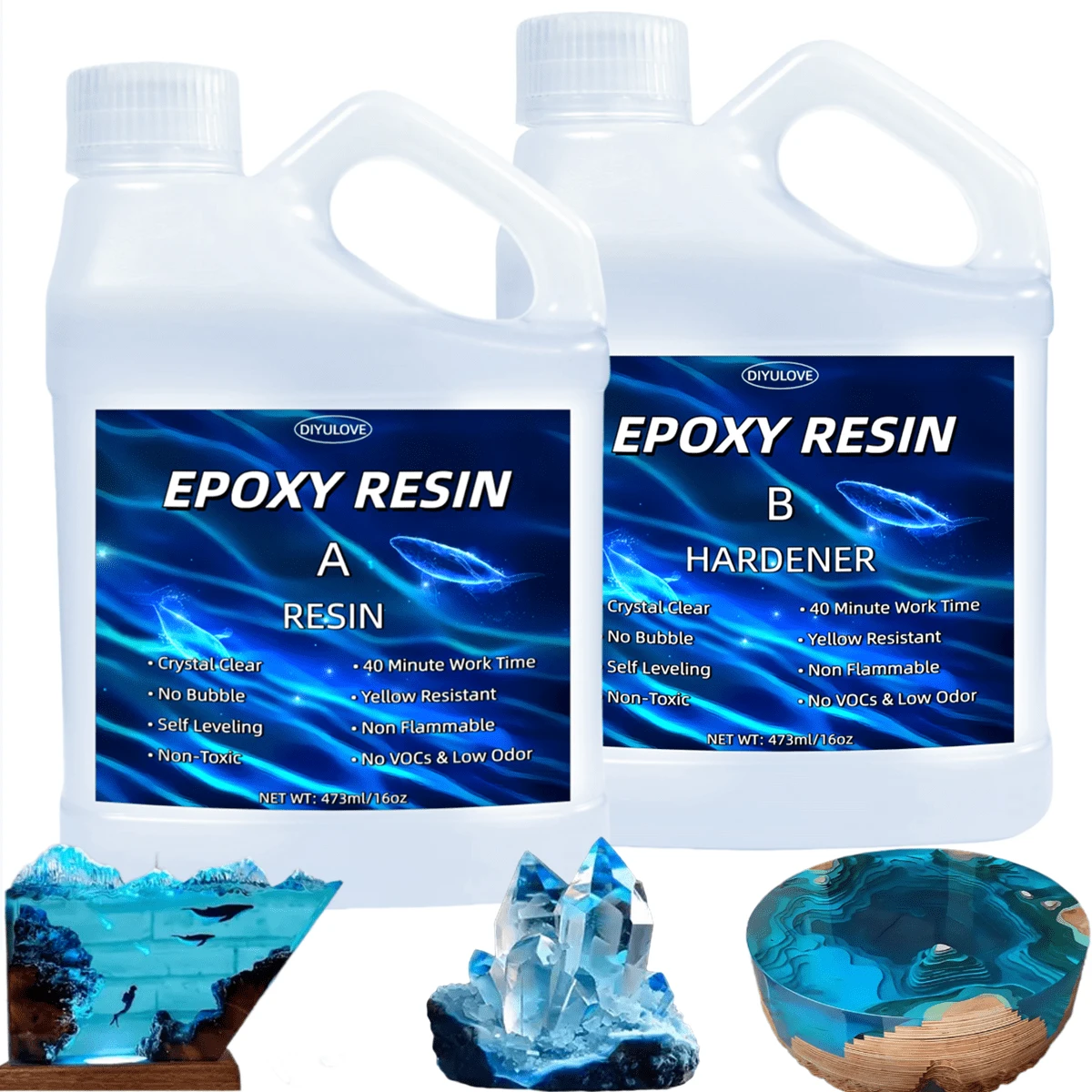 32oz Epoxy Resin Kit Crystal Clear Epoxy Resin Non Yellowing And Bubble Free For Arts Crafts