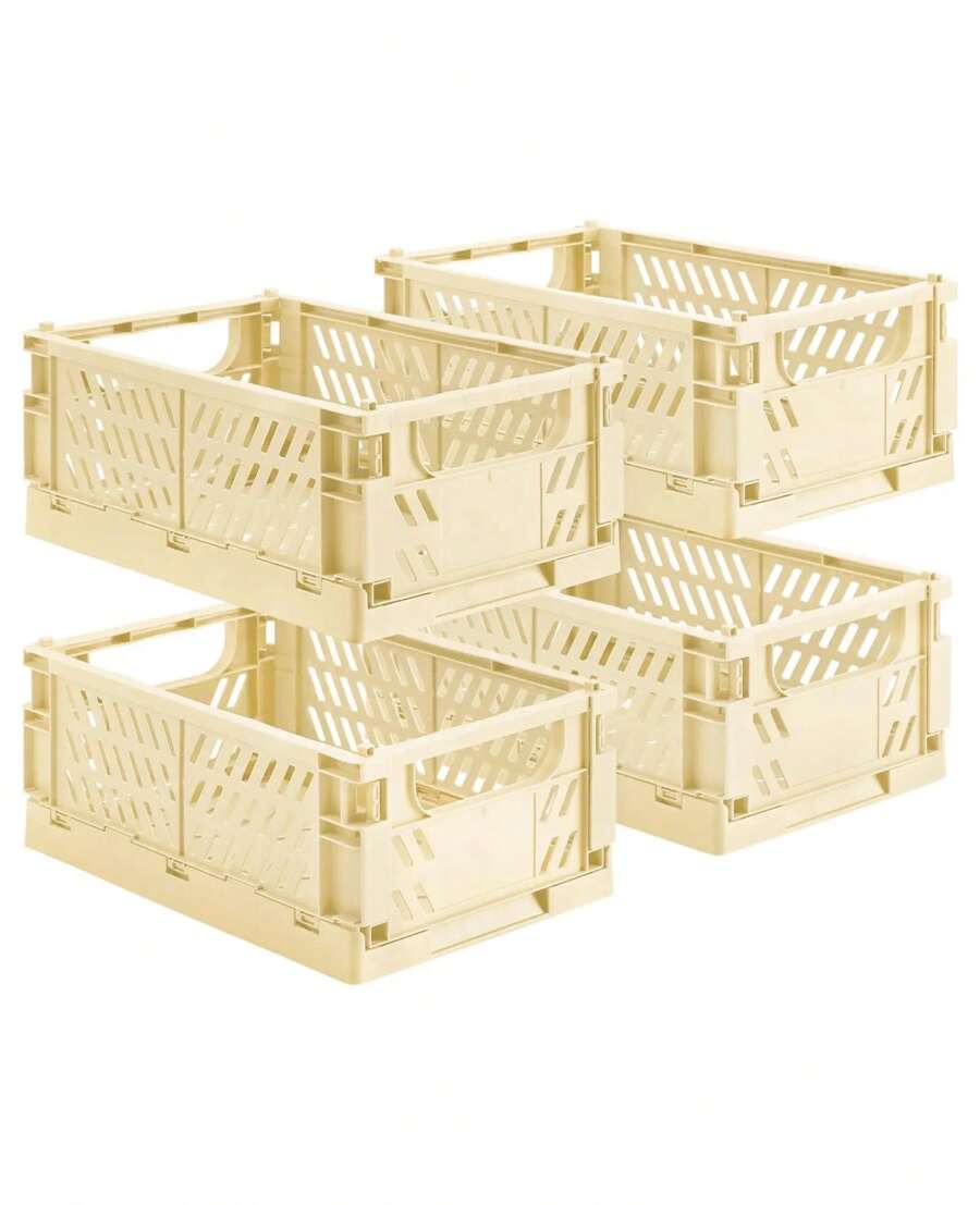 4-Pack Pastel Storage Crates, Mini Plastic Crates, Collapsible Storage ...
