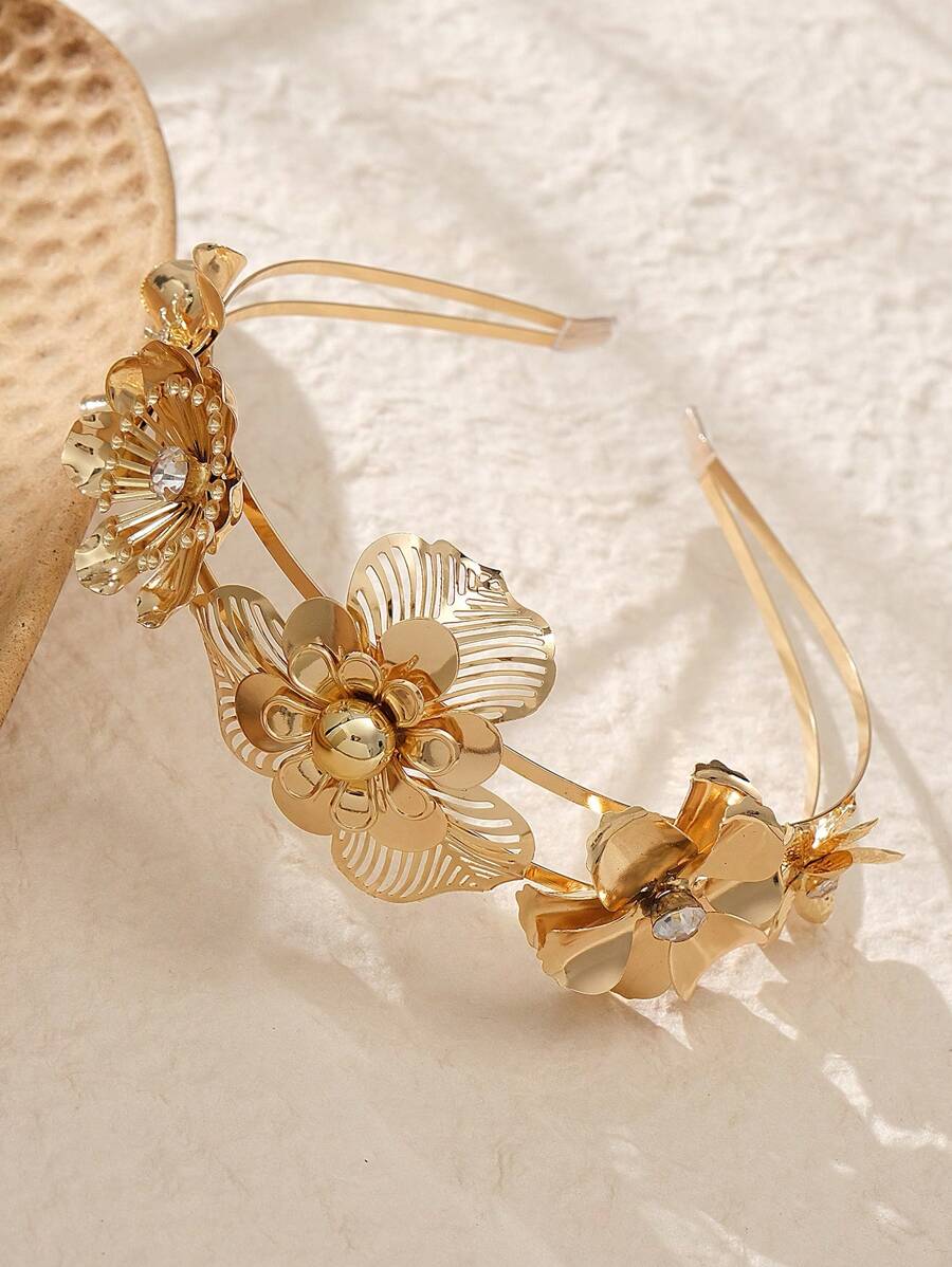 1pc Gold Flower Wedding Headband Flower Leaf Bridal Headpiece Floral ...