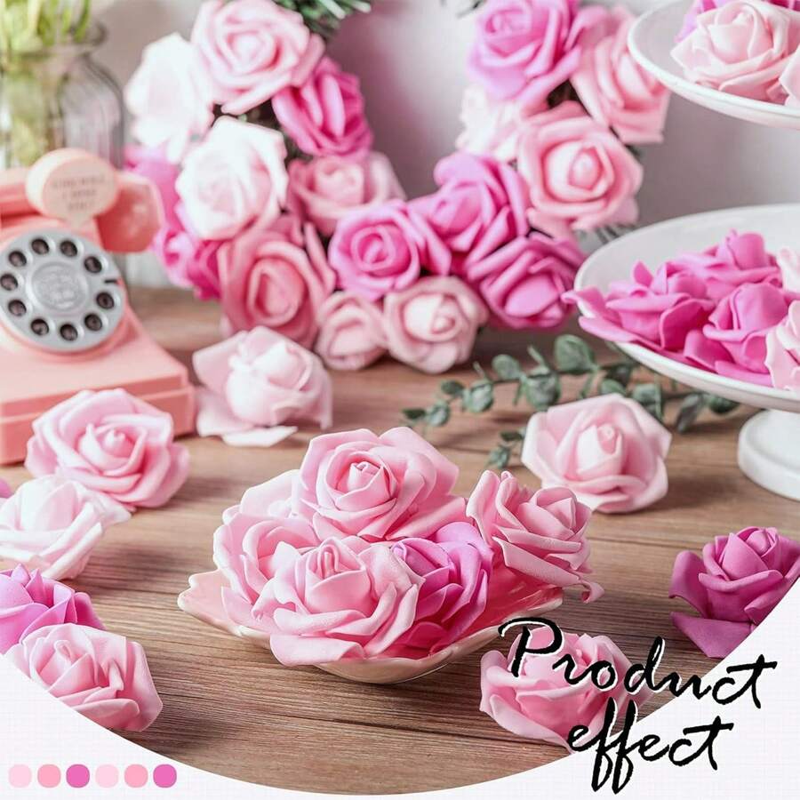60Pcs Artificial Rose Heads Bulk Real Faux Roses Foam Rose Heads Mini ...