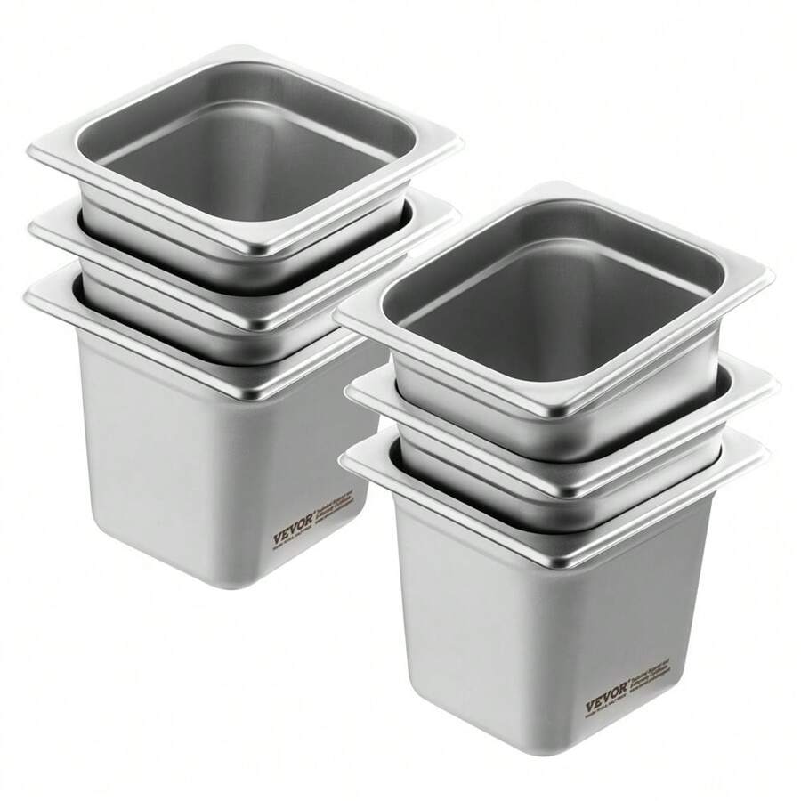 VEVOR 6 Pack Hotel Pans, 1/6 Size Anti-Jam Steam Pan, 0.8mm Thick ...