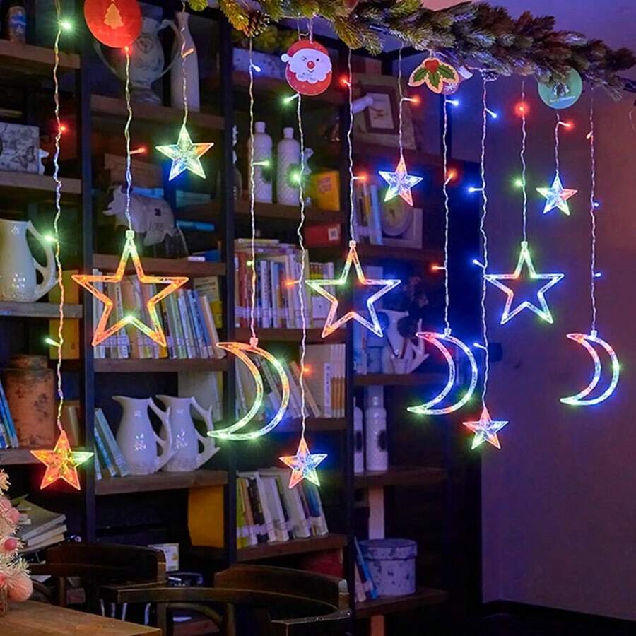 3.5m Moon & Star String Lights, 12 Hanging Stars & Moons LED Lights ...
