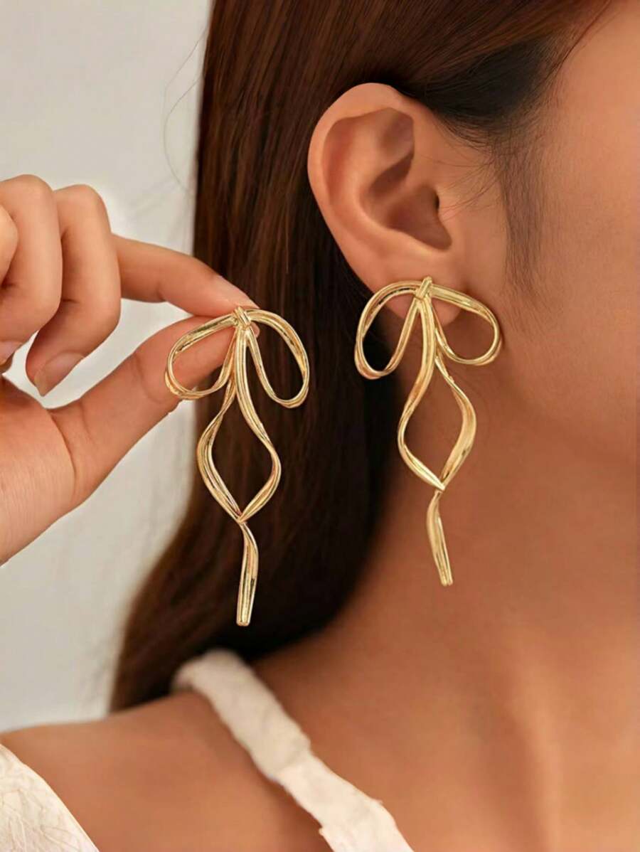 1 Pair Gold Bow Stud Earrings Bohemian Elegant Style Fashion Earrings ...