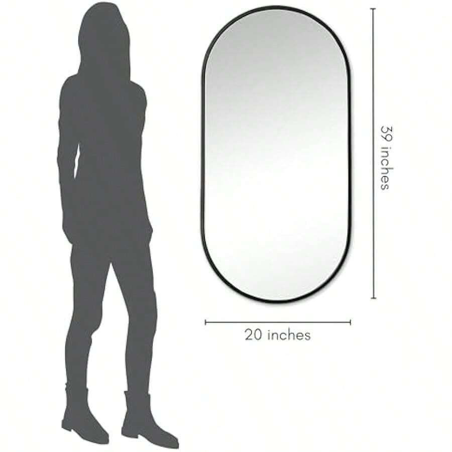 50x100 Cm Black Oval Mirror - Aluminium Framed Large Oval Mirror ...