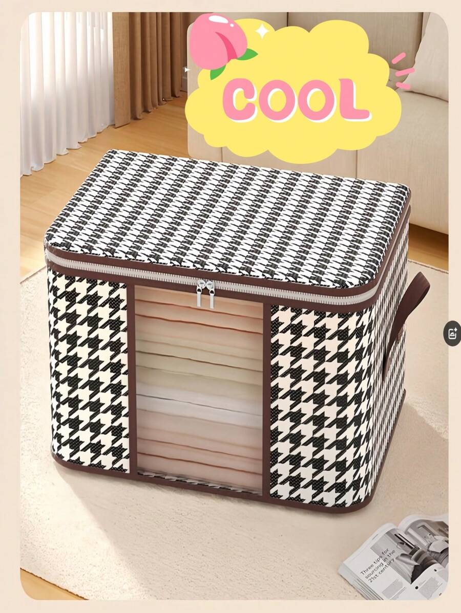 Houndstooth Non-Woven Fabric Storage Bag, Multi-Function Organizer Box ...
