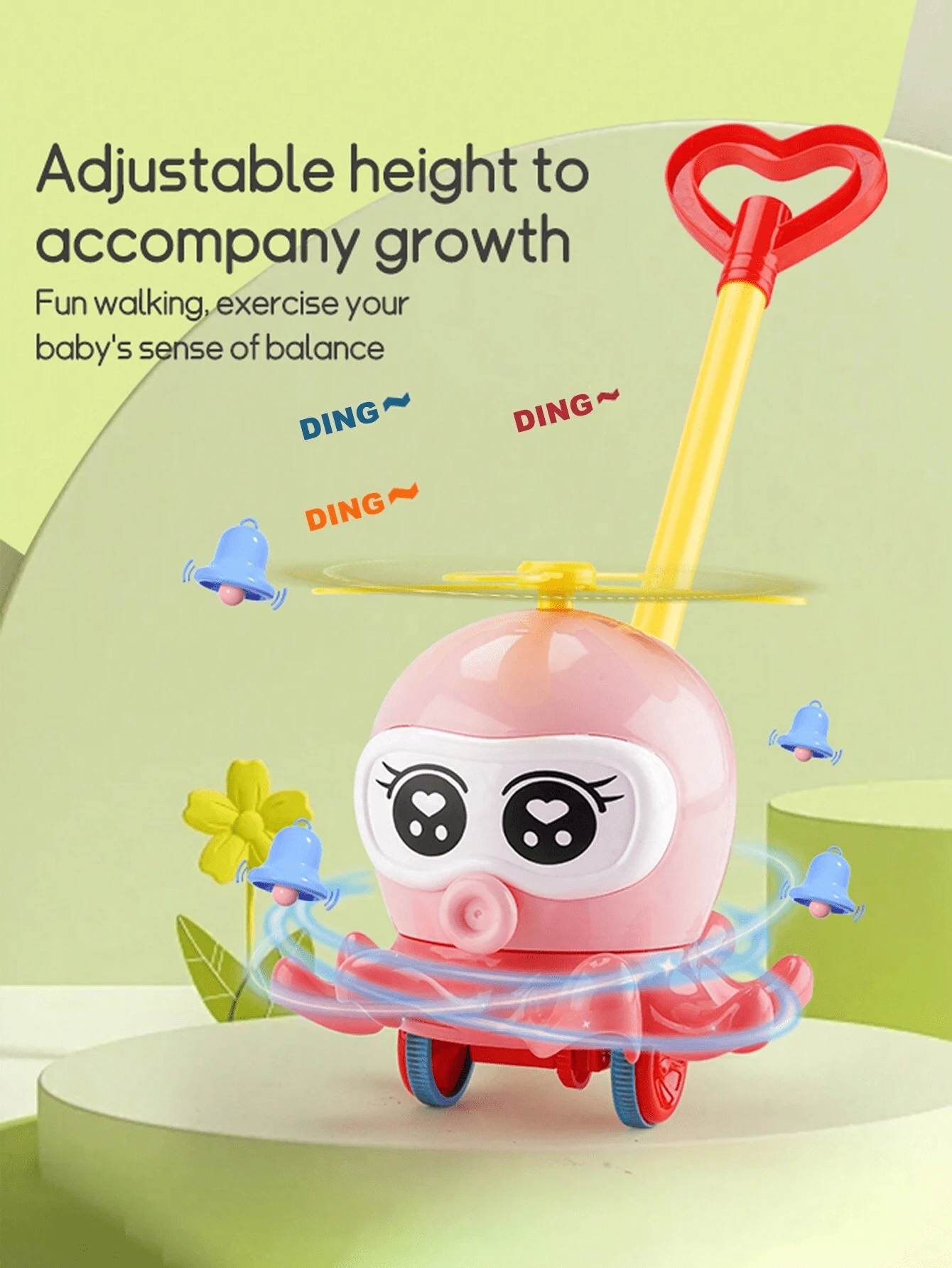 An Octopus-Shaped Push-Push Music Bell Ringing Hand-Pushed Walker Baby ...