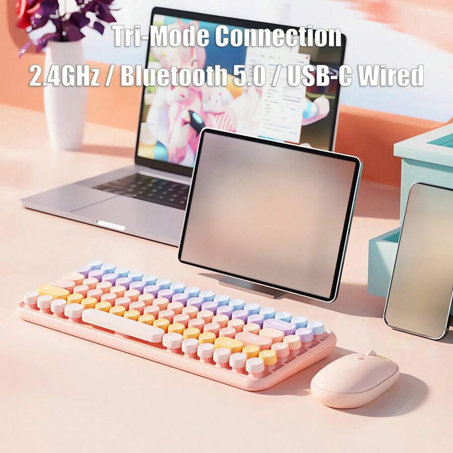 BOW BOW Ergonomic Rechargeable Wireless Keyboard Bluetooth5.1 Tri-Modes ...